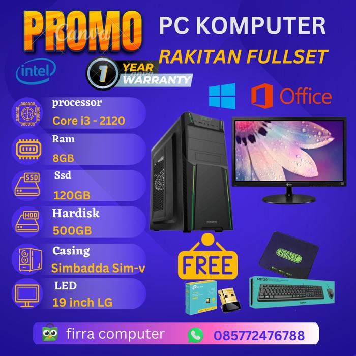 Jual PC KOMPUTER RAKITAN FULLSET/CORE I3 2120/8GB/SSD120/HDD500/LED 19 ...