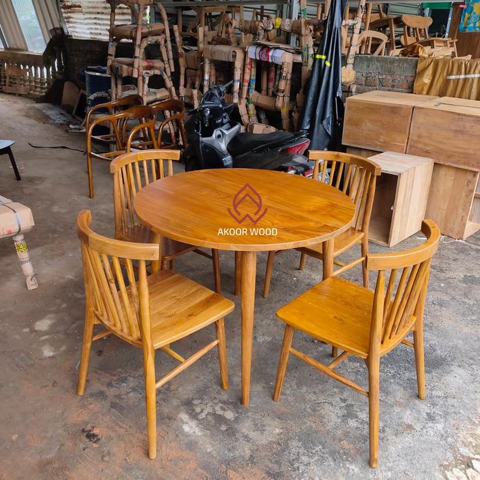 Jual Meja Makan Set Minimalis Bundar Kayu Jati 4 Kursi - Kab. Jepara - Akoor Wood | Tokopedia