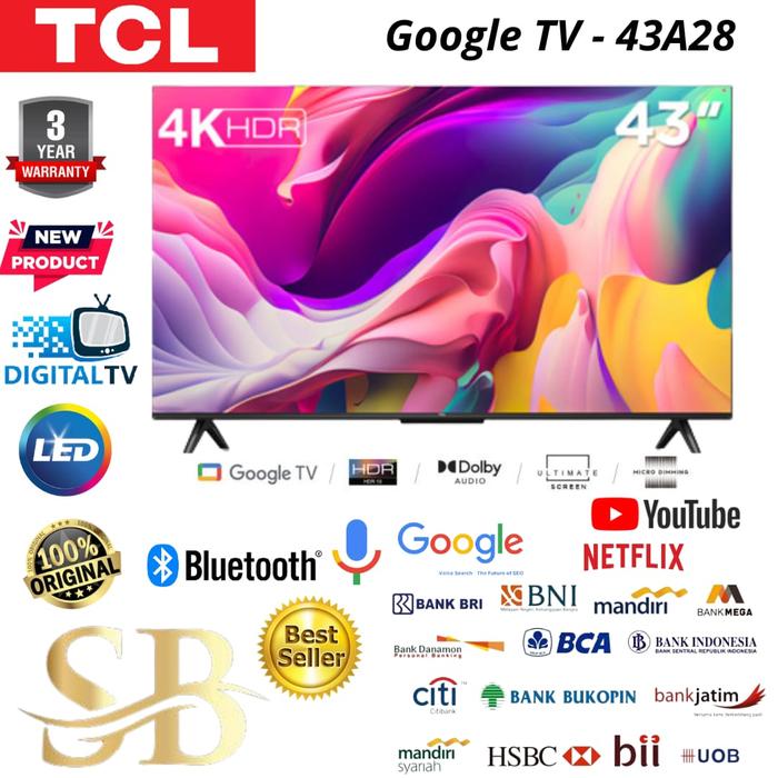 Jual TCL 43A28 Smart TV 43 Inch Google TV 4K UHD HDR 10 Garansi Resmi ...