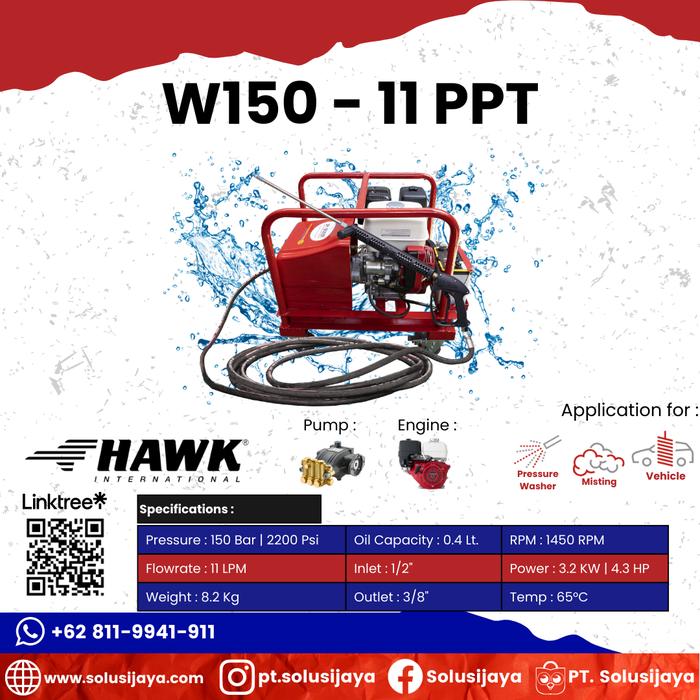 Jual POMPA WATER JET CLEANER HAWK 150 BAR 11 LPM 5 HP - Jakarta Timur ...
