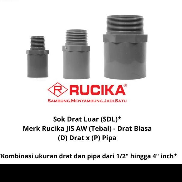 Jual Sok Drat Luar (SDL) VALVE SOCKET PVC Rucika 1/2" inch - Jakarta ...