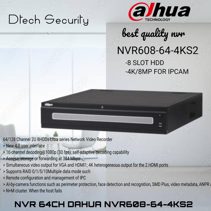 Jual NVR DAHUA 64 CHANEL DAHUA NVR-608-64-4KS2\NVR 8 SLOT HDD H.265 ...
