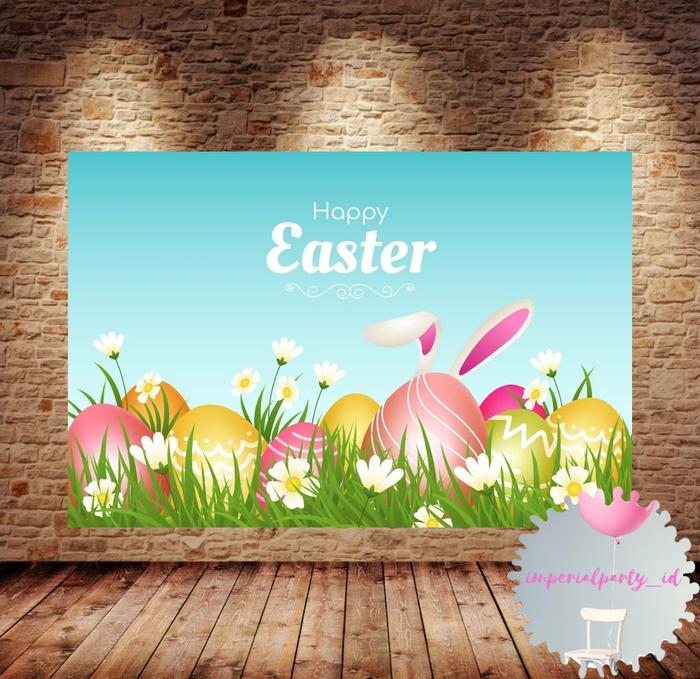 Jual Custom Backdrop Banner Spanduk Happy Easter Paskah Rabbit Egg - 9 ...