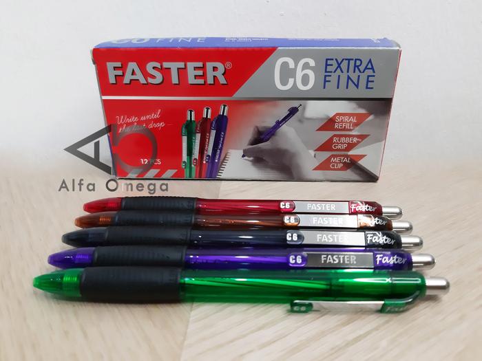 Jual Pen Pulpen Ballpoint Faster C6 Warna Hitam / Biru - Hitam - Hitam ...