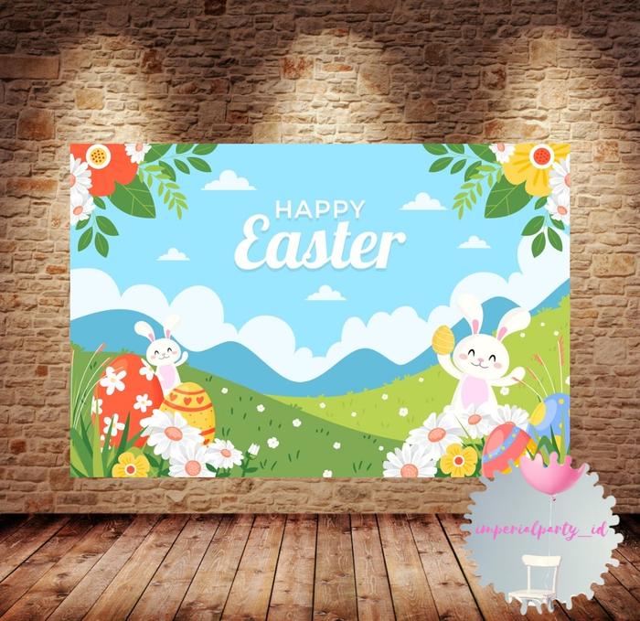 Jual Custom Backdrop Banner Spanduk Happy Easter Paskah Rabbit Egg - 9 ...
