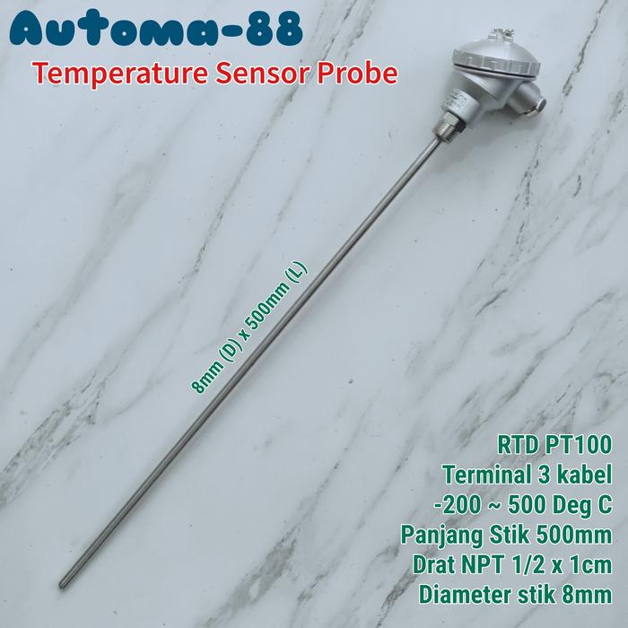 Jual Thermocouple RTD PT100 3 kabel wire NPT 1/2 inch 500mm 50cm PT-100 ...