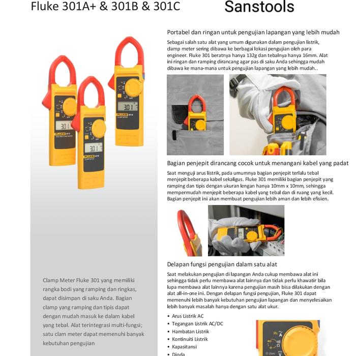 Jual Fluke 301B AC 600A digital clamp meter slim body tang ampere 301 B - Jakarta Barat ...