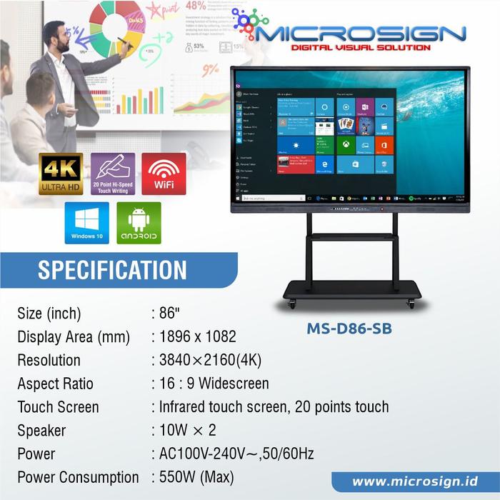 Promo 86 Inch Interactive Smart Board Whiteboard Dual OS Windows+ ...