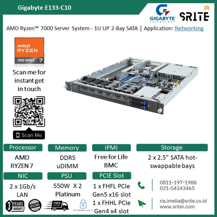 Jual Server Gigabyte AMD Ryzen 7000 Series Processor 1U PCIe Gen 5 E133 ...
