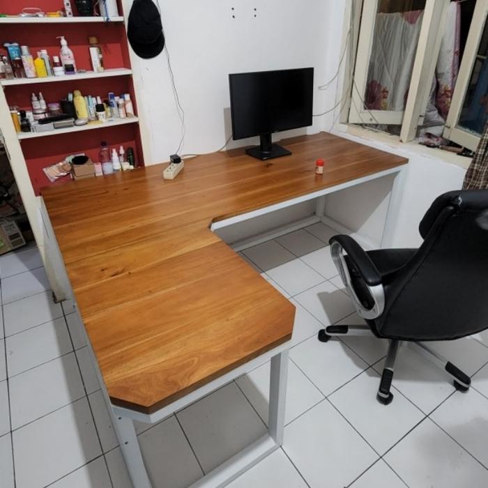 Jual meja kerja/meja kantor kayu mahoni kaki besi hollo galvanist 4x6cm ...