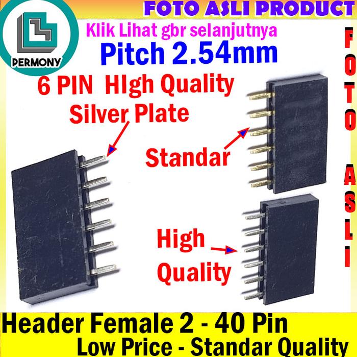 Jual pin header female 1x2 1x3 1x4 1x5 1x6 1x7 1x8 - 40 pin pitch 2 ...