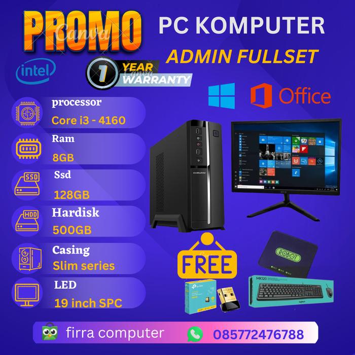 Jual PC RAKITAN FULL SET I3 4160/DDR3 4GB/SSD 128GB/HARDISK 500GB/LED ...