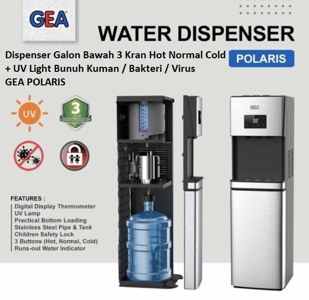 Jual GEA Dispenser Galon Bawah POLARIS UV Light UV-C 3 Kran Hot Cool ...