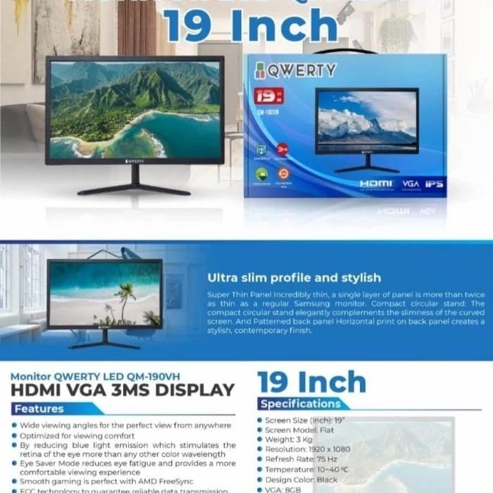 Jual MONITOR QWERTY LED QN-19VH 19 INCH LCD HDMI VGA 3MS DISPLAY IPS ...