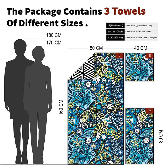 Jual HANDUK GYM TRAVEL RENANG 4MONSTER 3 SIZE PACK MICROFIBRE MOTIF ...