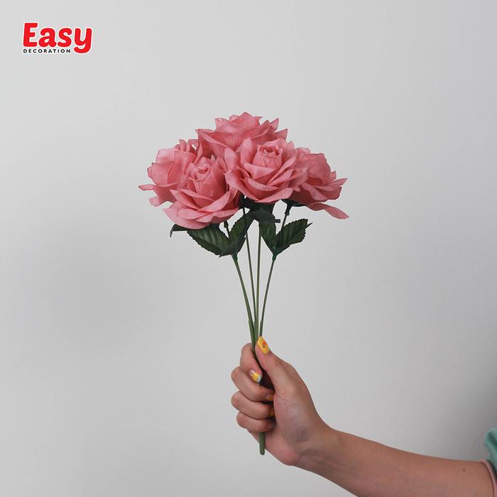 Jual Bunga Rose Mawar Plastik Tangkai x5 Bunga Plastik Hias Artificial ...