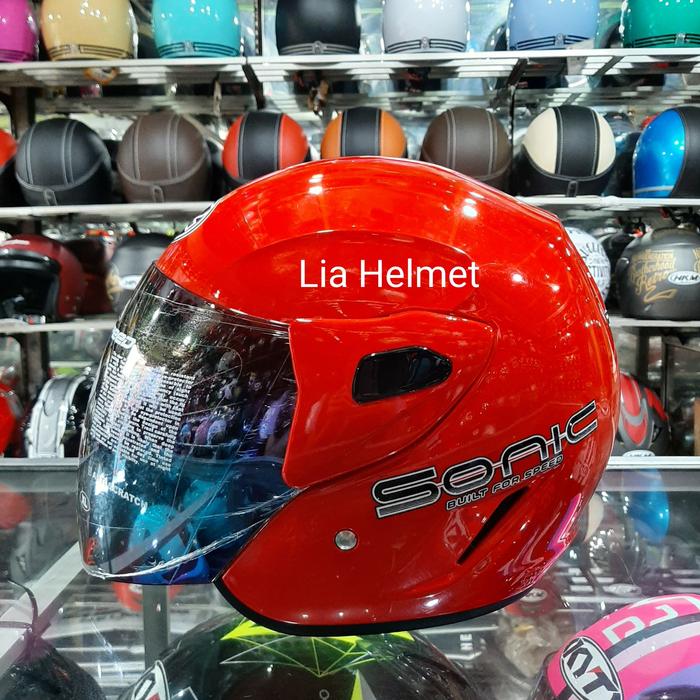 Jual helm half face maz sonic solid red / helm dewasa maz sonic polos ...