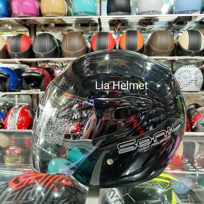 Jual helm dewasa MAZ sonic solid black / helm MAZ SONIC polos hitam ...