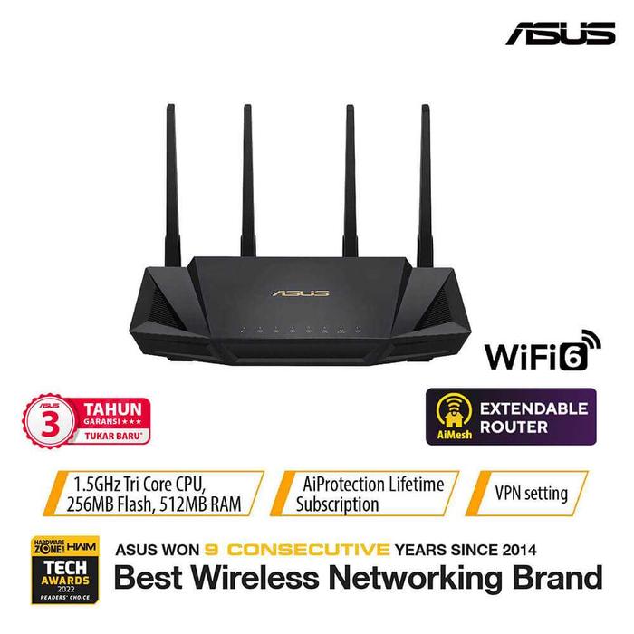 Promo ASUS RT-AX3000 Dual Band WiFi 6 Wireless Router with AiMesh Cicil ...