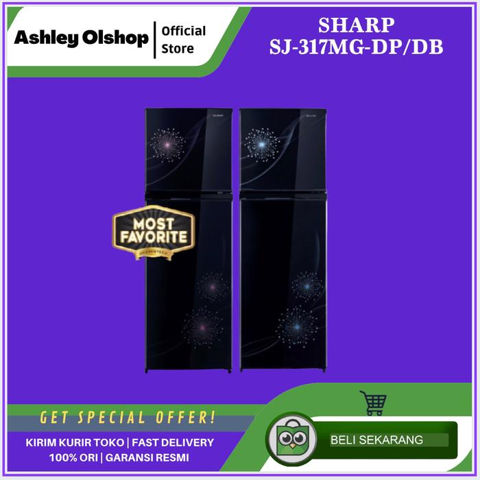 Promo Kulkas Sharp 2 Pintu SJ317MG Sharp SJ-317MG-DB/DP Tempered Glass ...
