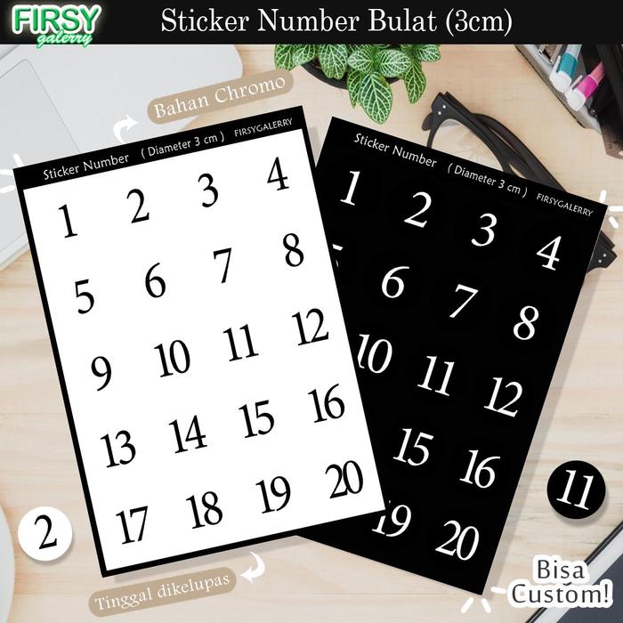 Jual Sticker Nomor, Label Nomor 3cm Angka 1-100, Sticker Nomor Bulat ...