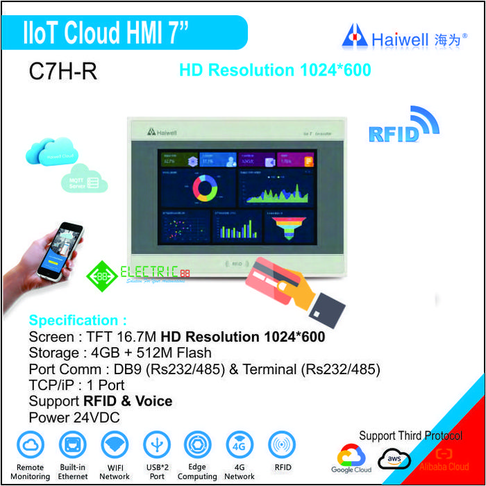 Jual C7H-R Haiwell IoT Cloud HMI 7 Inch Support RFID - Kota Tangerang ...