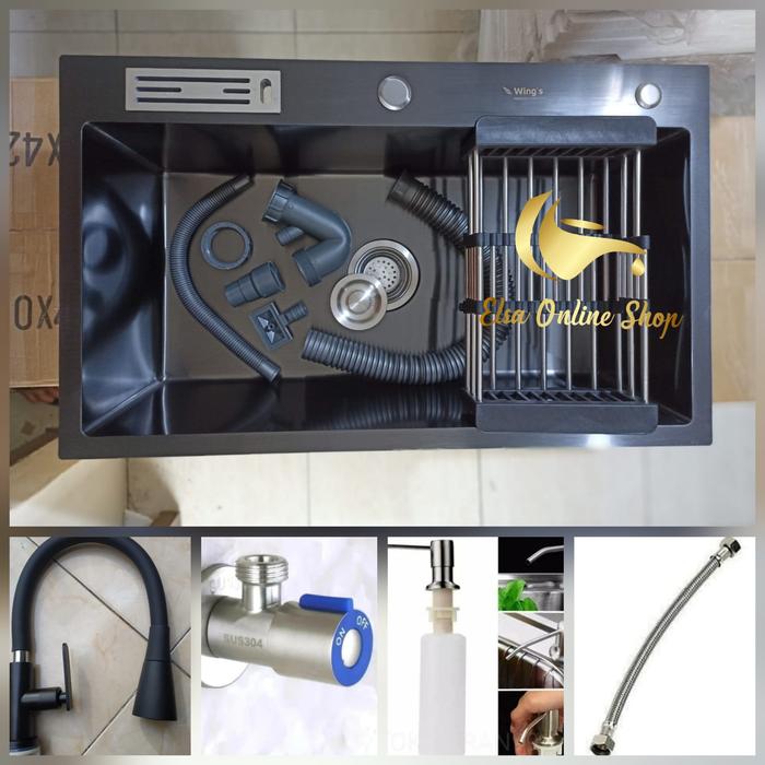 Jual Paket Lengkap Kitchen Sink 7545 Hitam Kran fleksibel terompet ...