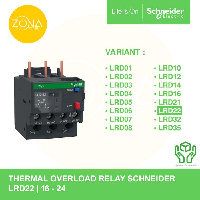 Jual THERMAL OVERLOAD RELAY SCHNEIDER LRD22 LRD 22 16-24A NEW ORIGINAL ...