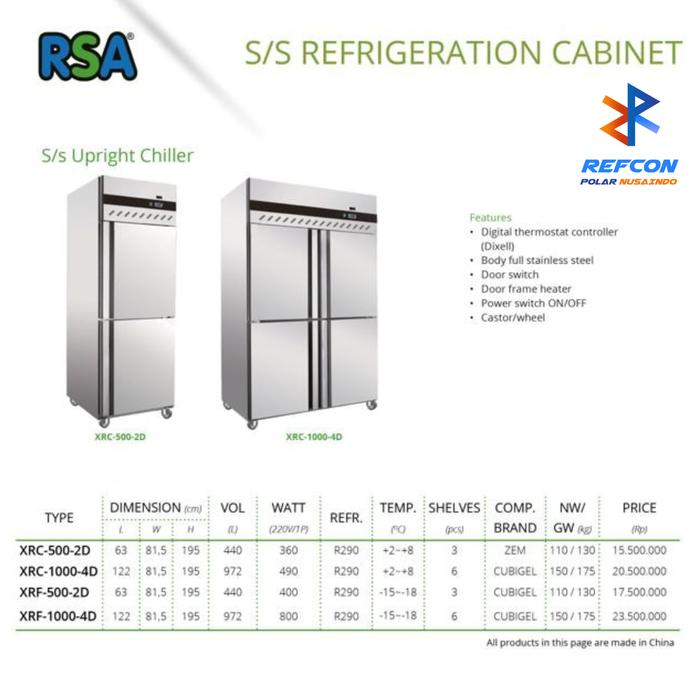 Jual Upright Chiller Rsa Xrc 1000 4d / Xrc1000 S/s Stainless 4 Pintu ...