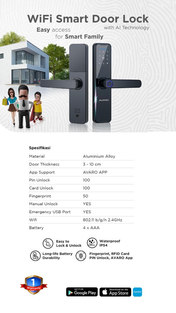 Jual AVARO SL01 Smart Door Lock Kunci Pintu Digital - Kota Bandar Lampung - BASIS CCTV dan ...