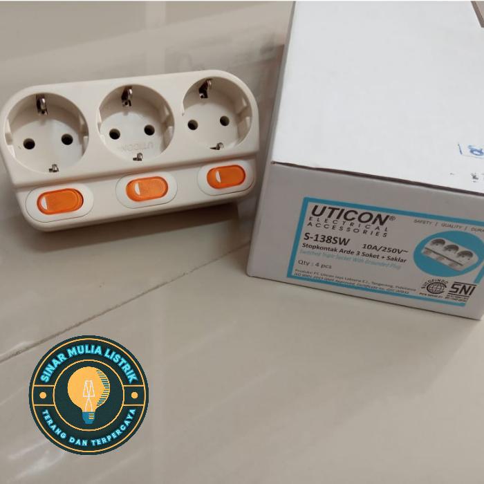 Jual STOP KONTAK COLOKAN LISTRIK 3 LUBANG STEKER ARDE SAKLAR UTICON S-138SW - Kota Bandar ...