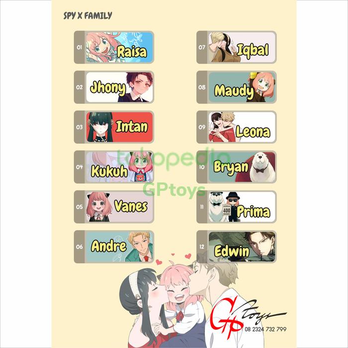Jual Sticker Label Nama Vinyl vinil Karakter Spy X Family anya gorger ...