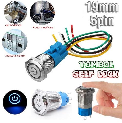 Jual Switch Stainless Led 19mm Push Button Self Locking + Connector ...