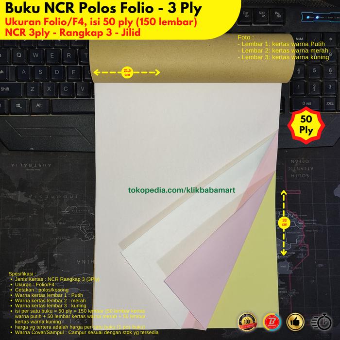 Jual BUKU NCR POLOS KOSONG RANGKAP 3 PLY UKURAN F4 FOLIO PUTIH MERAH ...