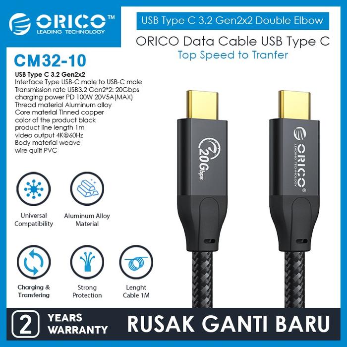 Jual ORICO CM32 - Data Cable USB Type C 3.2 Gen2x2 20Gbps 4K 60Hz ...