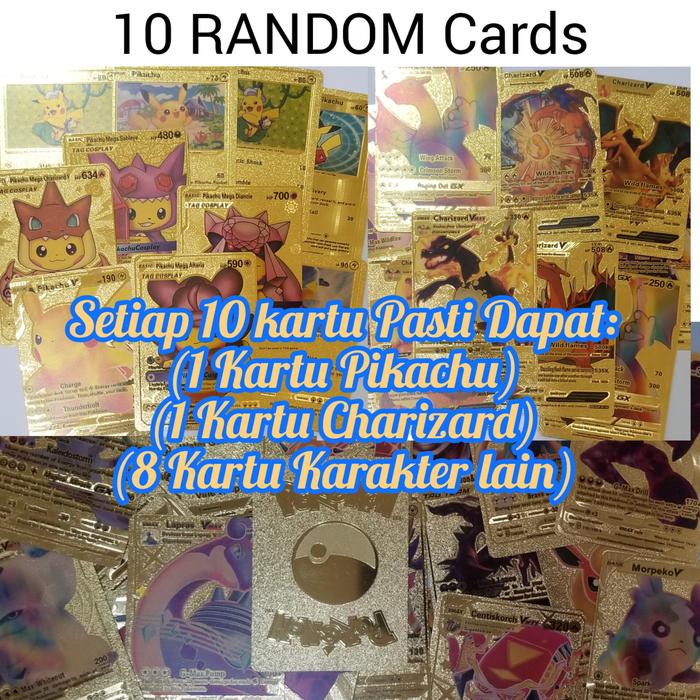 Jual Kartu Pokemon Gold Pikachu Charizard Card V Vmax GX Basic Mix 10 ...