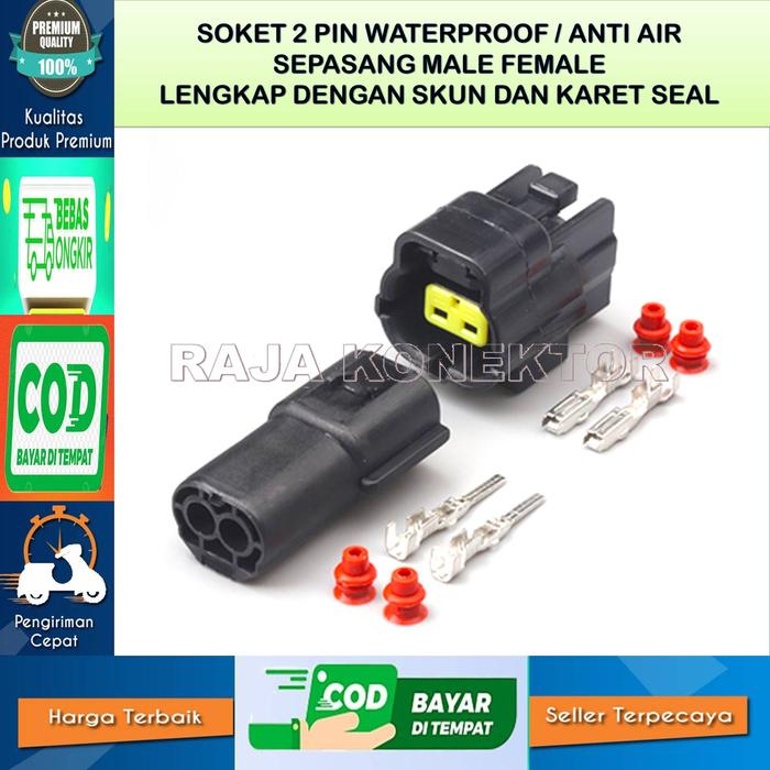 Jual soket waterproof 2 pin soket connector waterproof male female ...