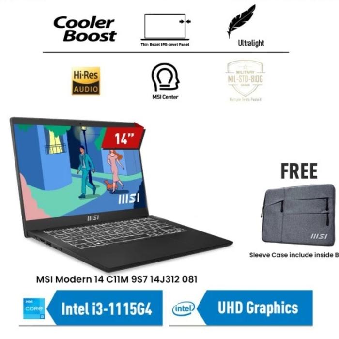 Jual MSI Modern 14 C11M 9S7 14J312 081 Core i3 1115G4 8GB 512GB W11 Tas ...