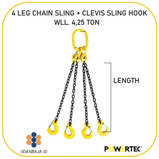 Jual 4 LEG CHAIN SLING + CLEVIS SLING HOOK. WLL 4,25 TON POWERTEC - 1 M - Kota Tangerang - IBN ...