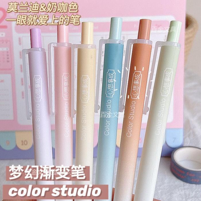 Jual Set Pena Karbon Gradasi Soft Color Pulpen Pencet Pelangi Aesthetic ...