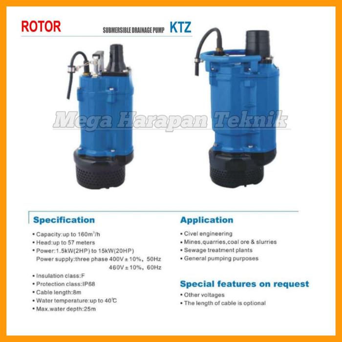 Jual Pompa Celup Rotor KTZ 45.5 pompa Celup air kotor 7,5hp 380volt ...