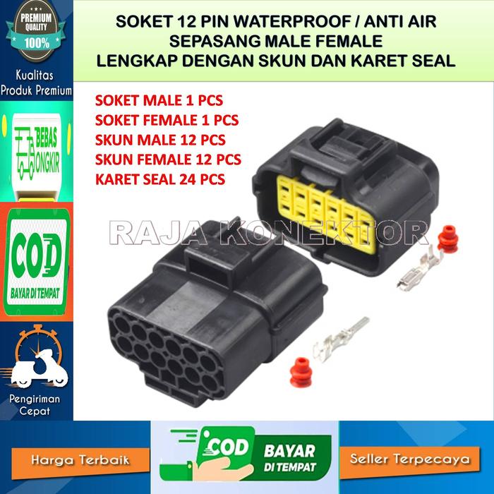 Jual SOCKET SOKET CONNECTOR KONEKTOR Waterproof anti air 12 pin male ...