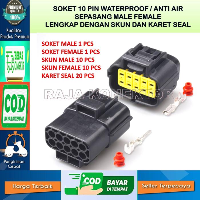 Jual SOCKET SOKET CONNECTOR KONEKTOR Waterproof anti air 10 pin male ...