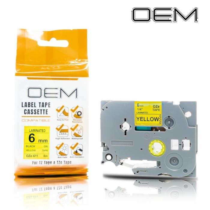 Jual OZe-611 OEM LABEL TAPE BROTHER 6mm Black On Yellow - Kota Bandung ...