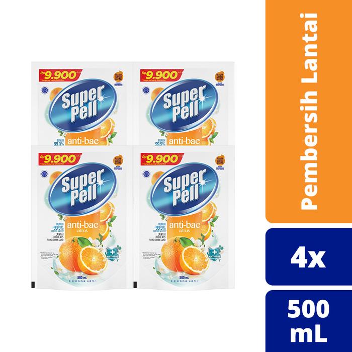 Jual Superpell Pembersih Lantai Antibacterial Citrus Pouch 500ml Isi 4 ...