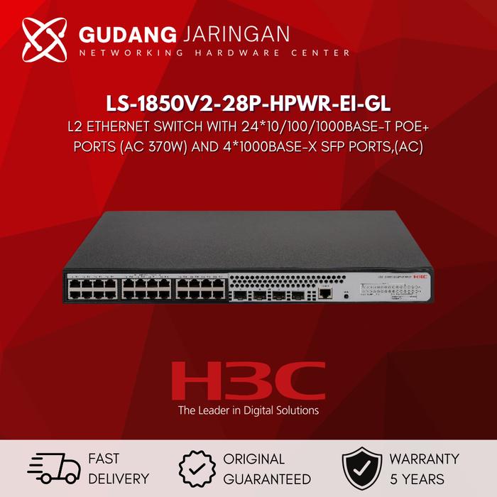 Jual H3C LS-1850v2-28P-HPWR-EI-GL L2 Ethernet Switch with 24*10/100/1000BASE-T PoE+ Ports (AC ...