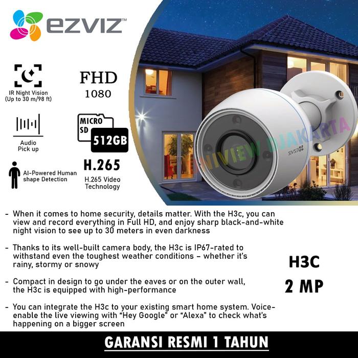 Jual IP Camera WiFi EZVIZ H3C 1080P Full HD Two Way Talk Colorvu ...