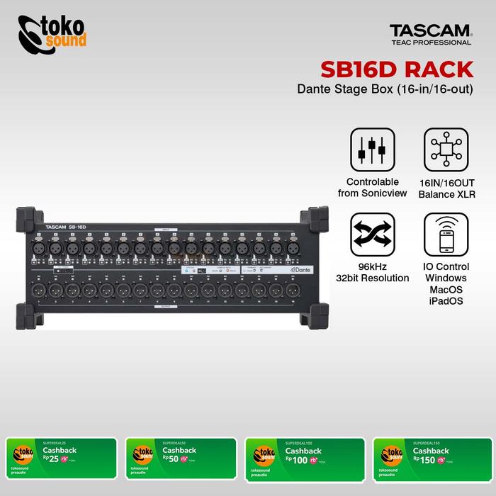 Jual TASCAM SB 16D - 16in/16out Dante Stage Box with HDIA Mic Preamps ...
