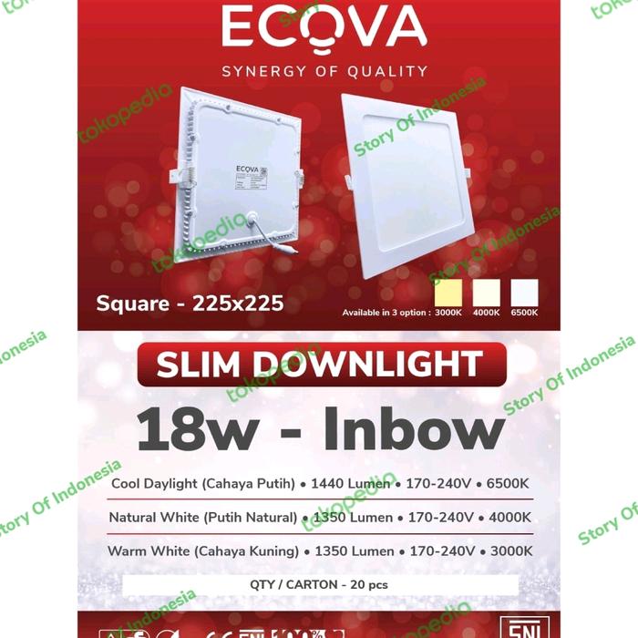 Jual Lampu LED Slim Downlight 18Watt KOTAK 6500K ECOVA Inbow SNI Down ...