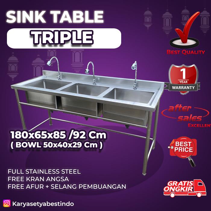 Jual Bak Cuci Piring Stainless Steel / Meja Kitchen Triple Sink BMS-S ...